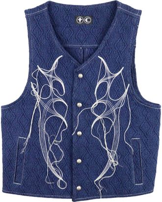 Thug Club Bestickte Jeansweste - Blau