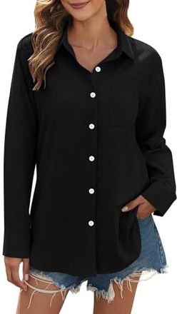 Generic Chemisiers en coton et lin pour femme, chemisiers habill&eacute;s d&eacute;contract&eacute;s, chemises en duvet de couleur pure, chemisier &agrave; col polyvalent, chemisier basi