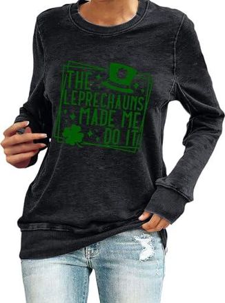 Generic Chemise de St Patrick pour femme Leprechauns Made Me Do It Imprim&eacute; Tendance Confortable Tops Ample V&ecirc;tements de loisirs Confortable Sweat &agrave; manches lo