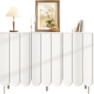 Liberte Buffet 120x35x80 cm - 3 portes ondulées - Sans poignées - Étagères réglables - Blanc