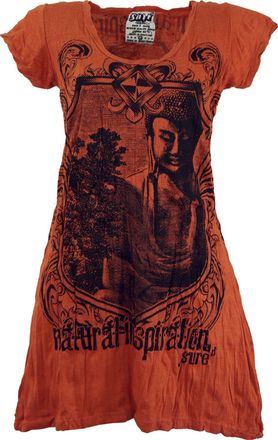 Guru Shop Sure Long Shirt, Minikleid Bodhi Baum Buddha - Rostorange, Damen, Baumwolle, Size:S