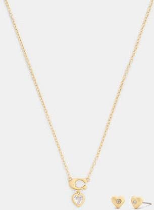 Coach Signature-Halskette Und Ohrringe Mit Herzanh&auml;nger Im Set