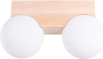 Sollux Lighting Plafonnier spot bois - 2 flammes - Lampe LED ampoule - bois naturel blanc Bulbo