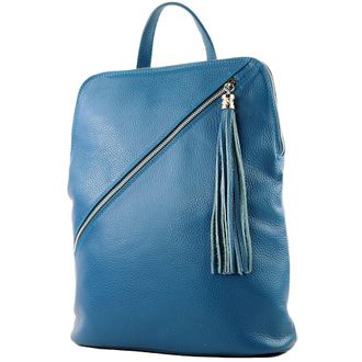 modamoda.de T161 Damen Leder Rucksack Handtasche handmade in Italy, Farbe:Blau
