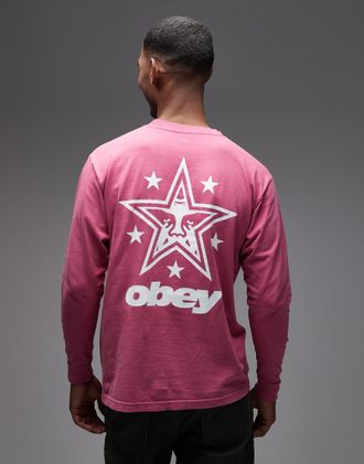 Obey T-shirt à manches longues et motif étoile - Bordeaux-Rouge