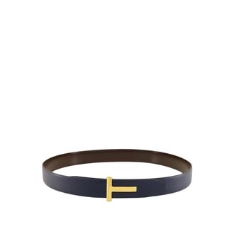 Tom Ford Femme, Accessoires, Bleu, Taille: 75 CM Ceinture T réversible 30 mm en cuir grainé et cuir lisse