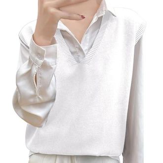 Generic Gilet sans Manche Femme Gilet Femme D&eacute;contract&eacute; Quotidien Ville Tricot &Eacute;pais Oversize - Cardigan Ample pour Superposer sur Chemises Automne-Hiver