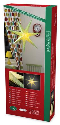 Konstsmide Gr&uuml;ner Papierstern, perforiert und mit wei&szlig; bedrucktem Muster, 7 Zacken, inkl. Anschlusskabel mit an/aus Schalter, ohne Leuchmittel, E14 Gewinde, 230V