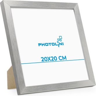 Photolini Bilderrahmen 20x20 Silber MDF-Holz Poster-Rahmen, bruchsicheres Acrylglas, zum Aufhängen & Aufstellen, extra Zubehör - für Fotos & Poster