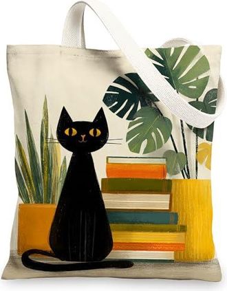Generic Sacs fourre-tout en toile motif chat artistique, sacs dépicerie réutilisables, légers et lavables pour le shopping, les voyages, la plage, 33 x 38,1 c
