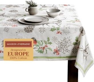 Maison d'Hermine Christmas Dew Nappe 100% Coton pour Cuisine, d&icirc;ner, Plateau de Table, d&eacute;coration de f&ecirc;te, Mariage, f&ecirc;te m&egrave;res, Thanksgiving, No&euml;l (Rectangle, 160cm x 