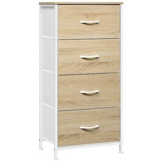 Woltu Commode 4 Tiroirs, Meuble de Rangement &agrave; Tiroirs en Tissu, pour Chambre &agrave; Coucher, Couloir, Entr&eacute;e, Salon, Cadre en M&eacute;tal, Dessus en Bois dIng&eacute;nierie 