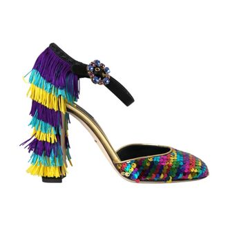 Dolce & Gabbana Multicolor Pailletten Kristall Mary Jane Abs&auml;tze - - Shoes - Damen - Mehrfarbig - 40 EU
