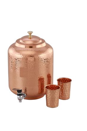 Generic 5 Liter Wasserspender aus geh&auml;mmertem Kupfer (Matka) Beh&auml;lter Topf mit 2 reinen Kupfergl&auml;sern reinem Kupfer und ayurvedischen gesundheitlichen Vorteil
