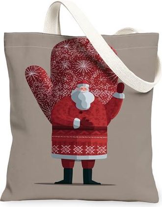 Generic Sacs fourre-tout en toile avec motif P&egrave;re No&euml;l, motif personnages de vacances, sacs de courses r&eacute;utilisables, style festif dhiver, l&eacute;ger et lavable, t