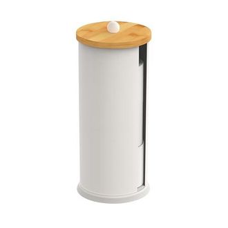 Relaxdays Toilettenpapier Aufbewahrung, 3 Rollen, HxD: 49 x 14,5 cm, Metall, Bambus, Reserverollenhalter, wei&szlig;/Natur