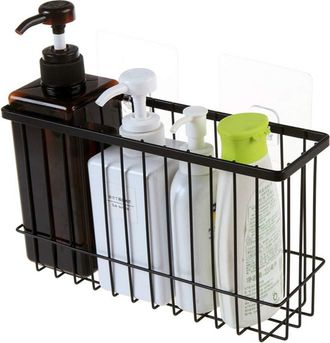 Yardwe Klebstoff Bad Veranstalter Küche Lagerregal Wand Montiert Kein Bohren Rostfrei Drahtkorb Duschkörbe -ablagen (Schwarz)