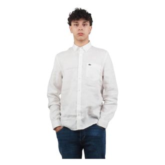 Lacoste Wei&szlig;es Leinenhemd mit langen &Auml;rmeln - - Shirts - Herren - Wei&szlig; - 5XL