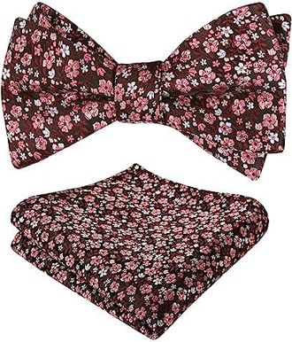 Alizeal Ensemble noeud papillon et carré de poche pour homme Motif floral coloré, Rose + blanc + rouge foncé, taille unique