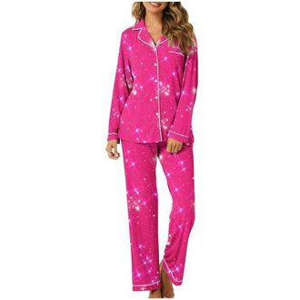 Generic 2026 Ensemble de pyjama pour femme pour la Saint-Valentin 2026 avec boutons &agrave; manches longues pour la Saint-Valentin, rose vif, XXL