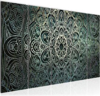 Runa Art Wandbild XXL Mandala Abstrakt Wohnzimmer Schlafzimmer 200 x 80 cm Grün Schwarz Weiss 5 Teilig - Made in Germany - 109455a