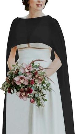 Generic NYSBH Cape longue en mousseline de soie pour mariage - Col rond - Ch&acirc;le &eacute;l&eacute;gant - Ivoire - 11 couleurs, Noir (n&deg;98), back length 1.3m