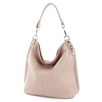 modamoda.de T177 - ital. Damen Schultertasche aus Leder, Farbe:Rosabeige
