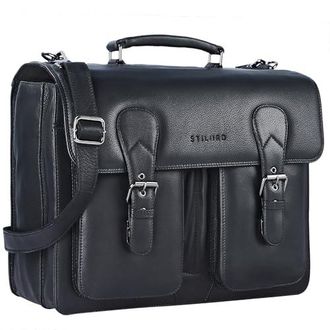 STILORD Denver Grand Saccoche Noire Homme en Cuir V&eacute;ritable - Sacoche Porte Document pour Ordinateur 15,6-16 Vintage - Serviette Professeur ou Sac pour le Cou
