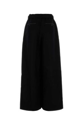 sacai Womens Black Wool Wide-Leg Pant Exterior: Pantaloni Trousers