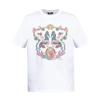 Versace Homme, Tops, Blanc, Taille: L Logo Print Crew Neck T-shirts Polos