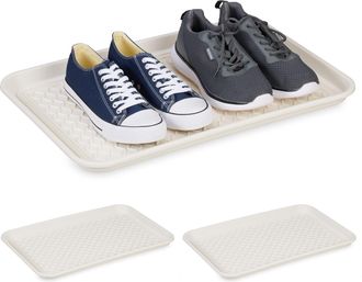 Relaxdays Schuhabtropfschale XL, 3er Set, Unterlage für nasse Schuhe, 60 x 40 cm, große Schuhablage Kunststoff, weiß
