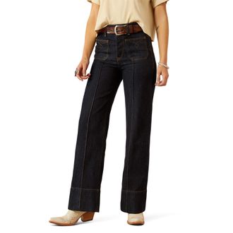 Ariat Womens Ultra High Rise Tomboy Western Utility Wide Leg Jeans in Rinse, Size 26, by Ariat