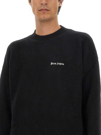 Palm Angels Logo-Embroidered Merino Wool Sweater - Black