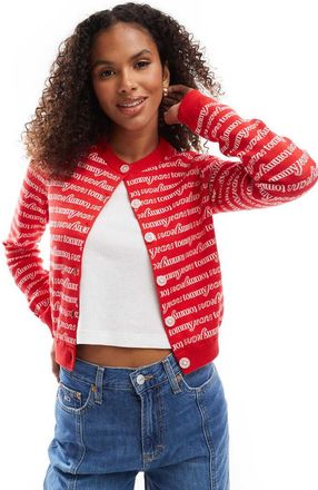 Tommy Jeans Strickjacke in Rot mit durchgängigem Logodesign