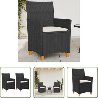 vidaXL Rattanstuhl - Gartenst&uuml;hle mit Kissen 2 Stk. Schwarz Poly Rattan Massivholz