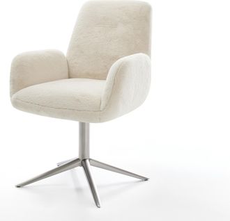 DELIFE Drehstuhl Zoa-Flex Plüsch Creme-Weiß Fußkreuz Edelstahl 360° drehbar Wippfunktion Taschenfederkern, Esszimmerstühle