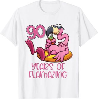 BDAZ 90. Geburtstag 90 Years of Flamazing Flamingo Beach Design T-Shirt