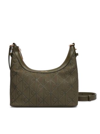Calvin Klein Handtasche Emblem Aop Sueded Shoulder Bag LV04F3880G Dunkelgr&uuml;n