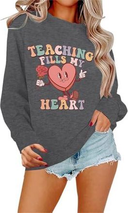 Generic Sweat-shirt de Saint-Valentin pour femmes enseignants pull &agrave; manches longues haut &agrave; la mode tricot jersey doux mat&eacute;riau t-shirt &agrave; manches longues coup