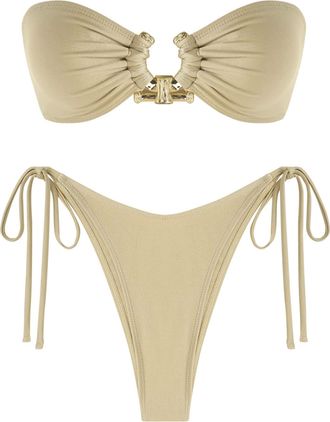 Zaful Metal Ring Bandeau Bikini Set mit Bindebändern, Hochgeschnittenes 2-Teiliges Badeanzug-Set, Cutout-Schwimmbekleidung, S