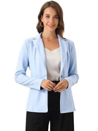 Allegra K Blazer en daim synthétique pour femme avec col à revers et manches longues, gris/bleu, L