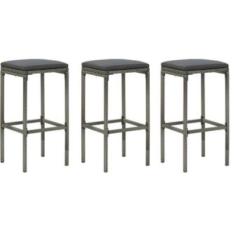 vidaXL Vidaxl - Tabourets de bar avec coussins lot de 3 gris r&eacute;sine tress&eacute;e