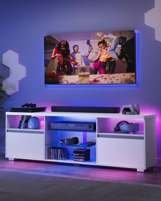 Vasagle KAILYN Kollektion - TV-Schrank mit LED-Beleuchtung, Fernsehtisch, TV-ständer für Fernseher bis zu 70 Zoll, mit offenen Ablagen, 2 Schränke mit Türen, 