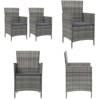 vidaXL Vidaxl - Gartenst&uuml;hle mit Kissen 2 Stk. Poly Rattan Grau - Gartenst&uuml;hle - Outdoor M&ouml;bel - Balkonm&ouml;bel - Esszimmerst&uuml;hle - Rattan Gartenm&ouml;bel - Home &
