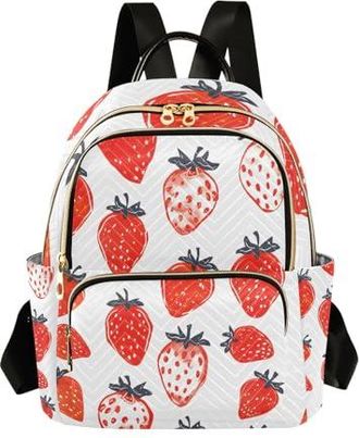 Mnsruu Mini sac à dos pour femme, rouge fraise, fruits, blanc, petit sac à dos tendance pour femme, sac à dos décontracté, Multi383, S