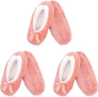 BambooMN Adult Super Soft Warm Cozy Fuzzy Soft Touch Slippers Non-Slip Lined Socks - Pink - XL - 3prs