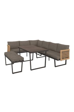 ambia GARDEN Loungegarnitur, Anthrazit, Braun, Natur, Metall, Kunststoff, Glas, Textil, 4-teilig, Füllung: Schaumstoff,Polyester, L-Form