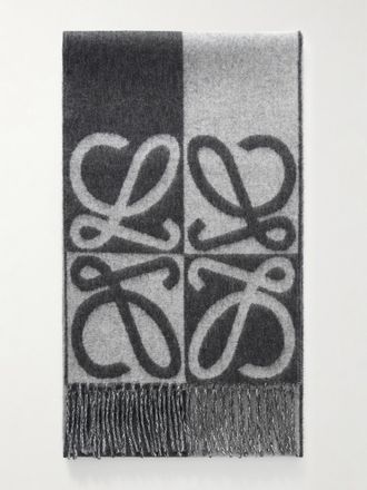 Loewe Schal Aus Jacquard-strick Aus Einer Woll-kaschmirmischung Mit Fransen - Grau