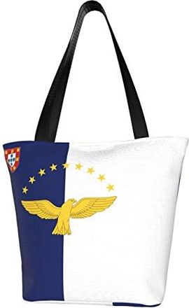 AOOEDM Drapeau des A&ccedil;ores Sac d&eacute;picerie r&eacute;utilisable Sac &agrave; provisions Sac &agrave; bandouli&egrave;re d&eacute;contract&eacute; Sac &agrave; main pour hommes Femmes Sac de march&eacute; ECO Sac de pl