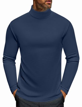 Ekouaer Langarmshirt Herren Rollkragen T-Shirt Winter Thermo Unterhemd Thermounterw&auml;sche Oberteil Warm Tops, Marineblau, XL